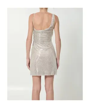 SELF-PORTRAIT Rhinestone Embellished Draped Mini Dress