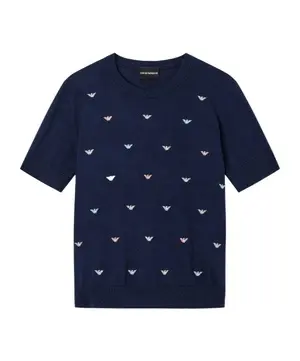 Emporio Armani Short Sleeve Jumper With Micro Eagle Embroidery - Blue