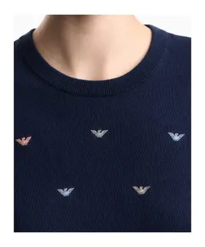 Emporio Armani Short Sleeve Jumper With Micro Eagle Embroidery - Blue