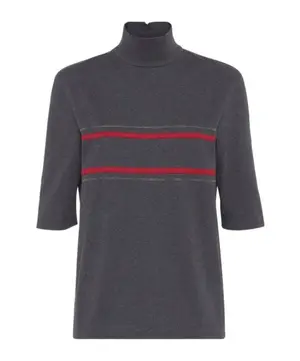 Brunello Cucinelli High Neck Striped Cotton Top