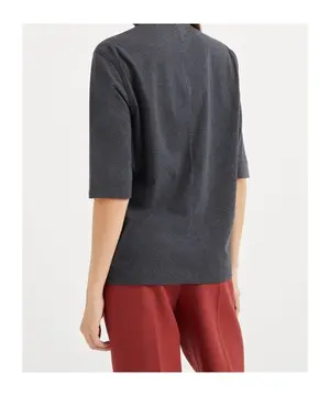 Brunello Cucinelli High Neck Striped Cotton Top