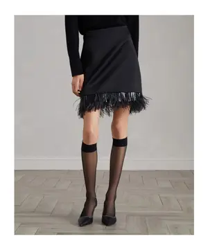 Brunello Cucinelli High-waist Feather-trimmed Mini Skirt