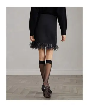 Brunello Cucinelli High-waist Feather-trimmed Mini Skirt