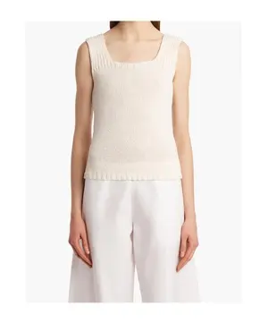 Khaite Sleeveless Knit Top With Ribbed Piping - Cream