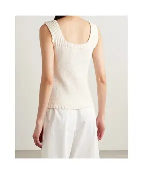 Khaite Sleeveless Knit Top With Ribbed Piping - Cream