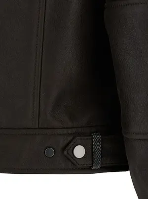 Brunello Cucinelli Shearling Collar Cropped Biker Jacket - Chocolate-colored