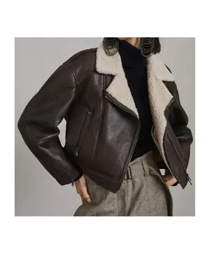 Brunello Cucinelli Shearling Collar Cropped Biker Jacket