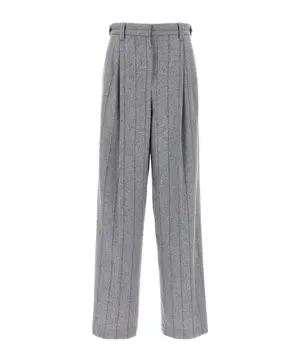 Brunello Cucinelli Pleated Straight-leg Striped Trousers - Light Gray