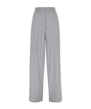 Brunello Cucinelli Pleated Straight-leg Striped Trousers - Light Gray