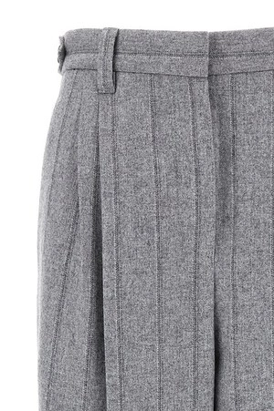 Brunello Cucinelli Pleated Straight-leg Striped Trousers - Light Gray