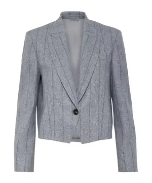 Brunello Cucinelli Striped Cropped Flannel Blazer