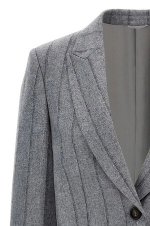 Brunello Cucinelli Striped Cropped Flannel Blazer