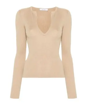 Max Mara V-neck Ribbed-knit Long-sleeve Top