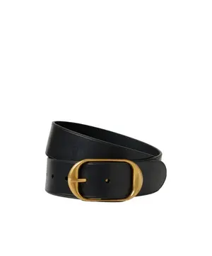 NILI LOTAN Leather Belt With Vintage Gold Buckle - Black