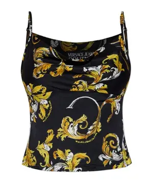 Versace Strappy Cowl Neck Baroque Print Top