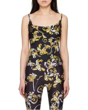 Versace Strappy Cowl Neck Baroque Print Top
