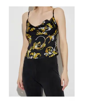 Versace Strappy Cowl Neck Baroque Print Top