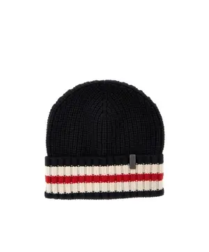 Brunello Cucinelli Ribbed Beanie With Stripe Detail - Black