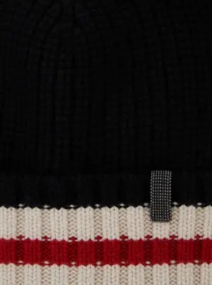 Brunello Cucinelli Ribbed Beanie With Stripe Detail