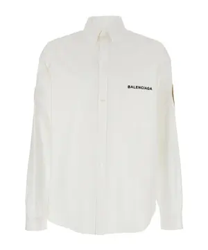 Balenciaga Logo Embroidered Long-sleeved Shirt - White