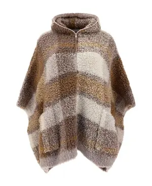Brunello Cucinelli Checked Hooded Fleece Cape