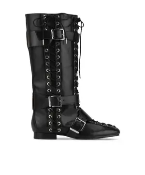 GANNI Lace-up High Boots In Crinkle Oleatex