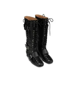 GANNI Lace-up High Boots In Crinkle Oleatex