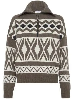 Brunello Cucinelli Jacquard Knit Jumper - Maroon