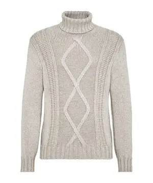 Brunello Cucinelli Cashmere Cable Knit Turtleneck Sweater