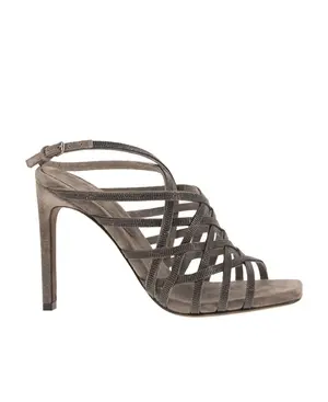 Brunello Cucinelli Crossover Strap Embellished High Heel Sandals