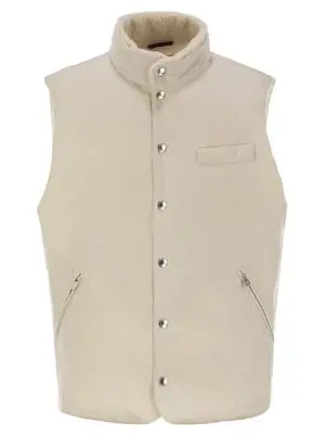 Brunello Cucinelli Sleeveless Padded Vest With Sherpa Collar - Icy-blue