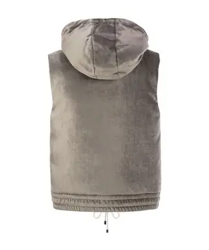 Brunello Cucinelli Sleeveless Hooded Velvet Zip-up Jacket With Drawstring Hem