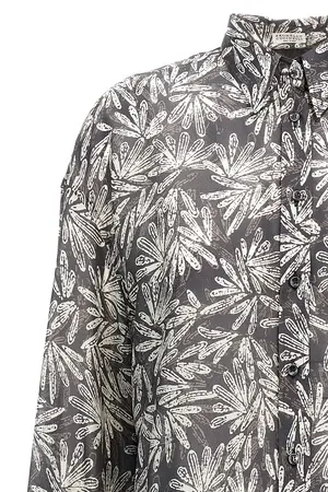Brunello Cucinelli Printed Curved Hem Shirt