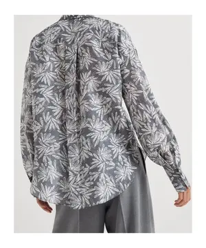 Brunello Cucinelli Printed Curved Hem Shirt