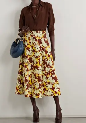Ulla Johnson Pleated Floral Print Midi Skirt