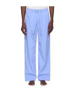 TEKLA Organic Cotton Poplin Pajama Pants - Blue