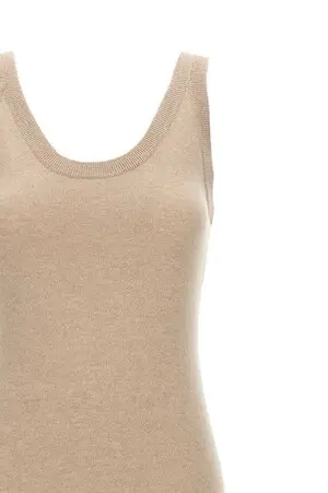 Brunello Cucinelli Sleeveless Knitted Maxi Dress With Rib Details
