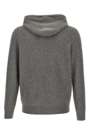 Brunello Cucinelli Logo Embroidered Zip-up Cardigan - Grey
