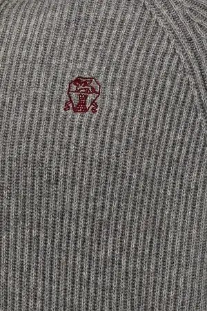 Brunello Cucinelli Logo Embroidered Zip-up Cardigan - Grey