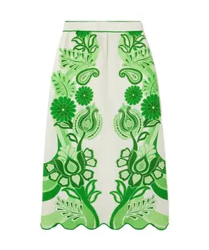 Farm Rio High Waisted Straight Silhouette Skirt With Scalloped Hem
