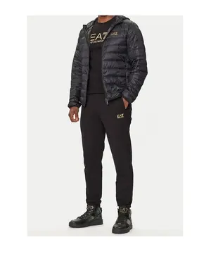 EA7 Quilted Hooded Jacket With Zip Fastening