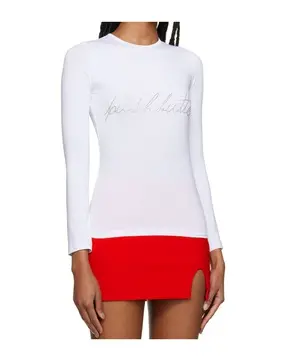 PUSHBUTTON Crew Neck Long-sleeved T-shirt With Rhinestone Logo