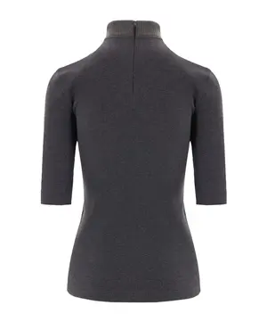 Brunello Cucinelli Monili Detailed Mock Neck Ribbed Top