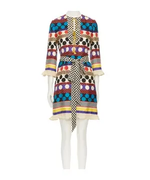 Valentino Garavani Printed Belted Dress With Ruffles And Tassels