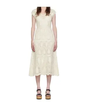 Gabriela Hearst V-neck Dress With Cap Sleeves And Scalloped Hem