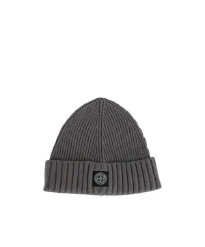 Stone Island Ribbed-knit Logo Beanie - Black