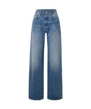 Brunello Cucinelli High Waist Wide Leg Jeans With Monili Embellishment