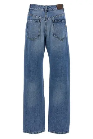 Brunello Cucinelli High Waist Wide Leg Jeans With Monili Embellishment