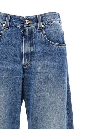Brunello Cucinelli High Waist Wide Leg Jeans With Monili Embellishment
