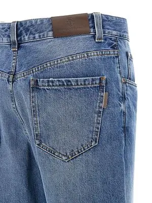 Brunello Cucinelli High Waist Wide Leg Jeans With Monili Embellishment